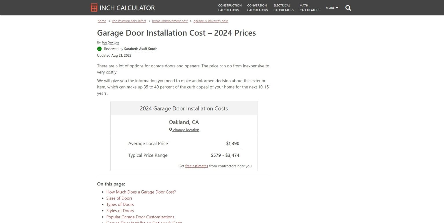 7 Free Garage Costs Calculators - Garagehold